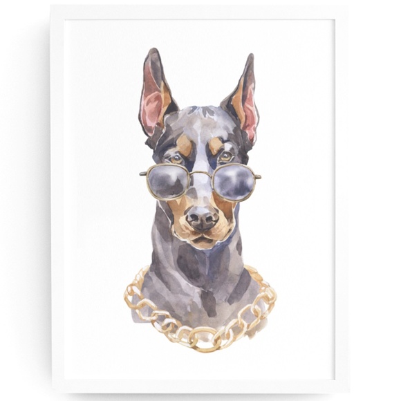 Art | Watercolor Doberman Pinscher Pet Dog With Sunglasses Wall Art ...